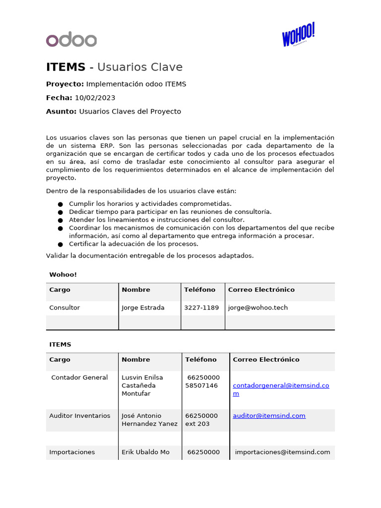 ITEMS - Usurios Clave | PDF