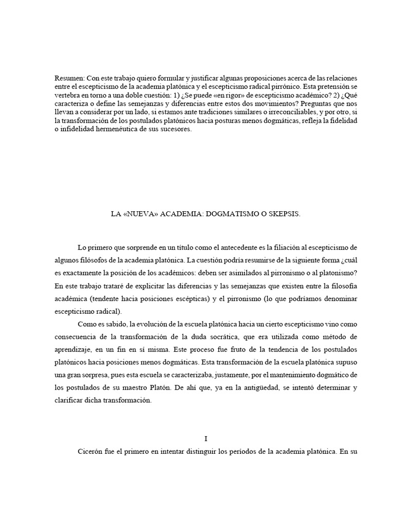 Ramón Román La Nueva Academia | PDF | Escepticismo | Platón
