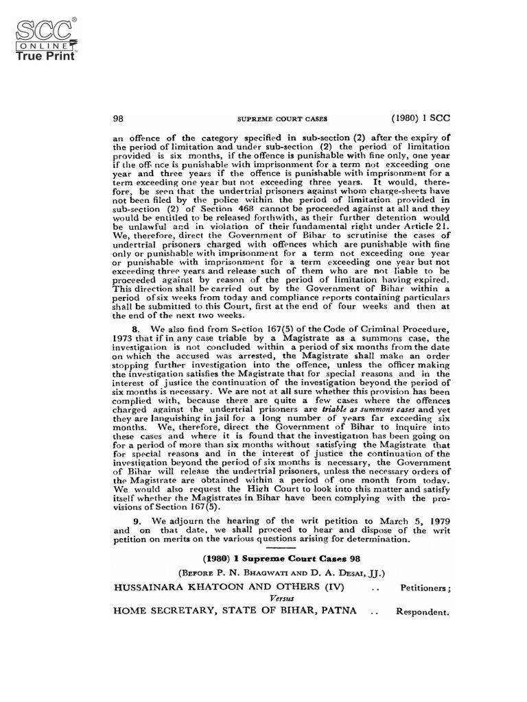 AIR 1979 SC 1369 - Hussainara Khatoon | PDF