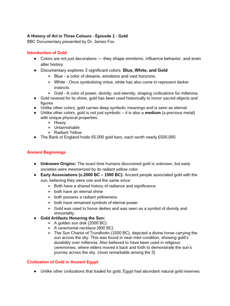 The Golden Evolution: A Timeline of Gold in Art and History | PDF ...