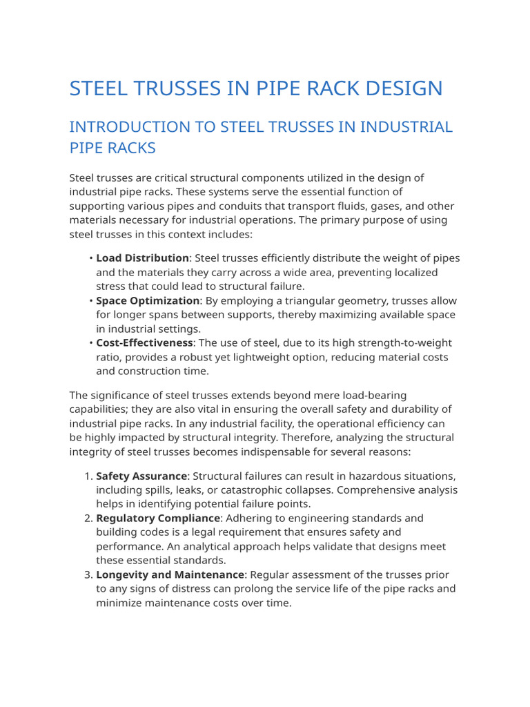 Steel Trusses in Pipe Rack Design | PDF | Strength Of Materials | Structural Load