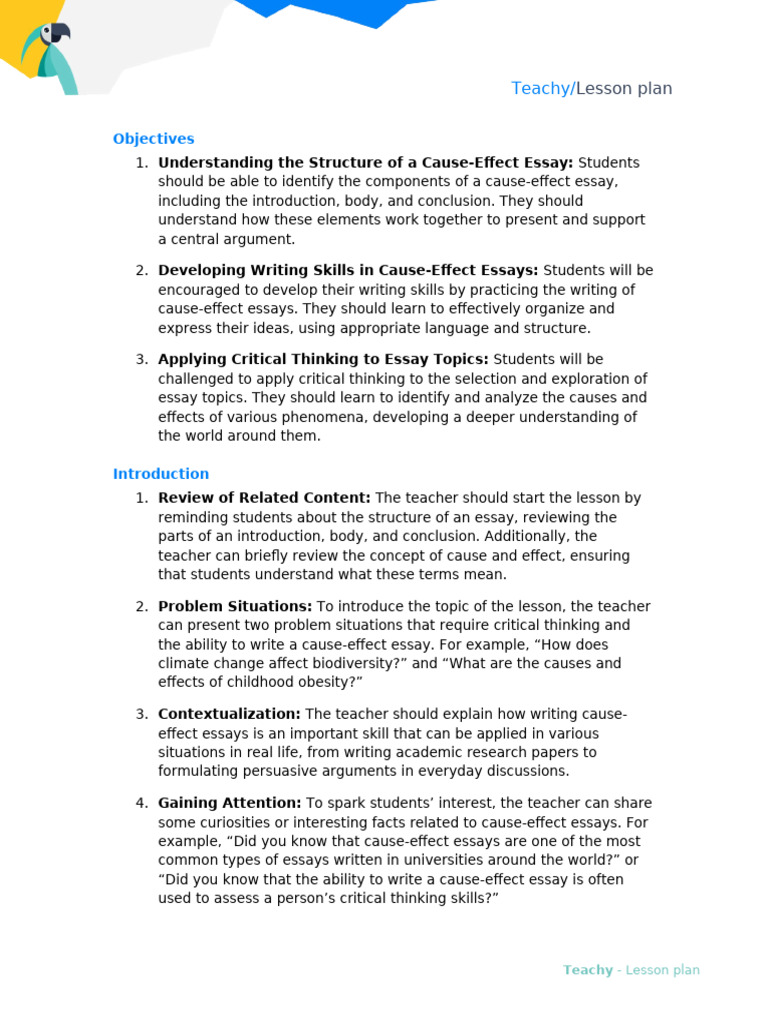 Cause Effect Lesson Plan | PDF | Essays | Critical Thinking