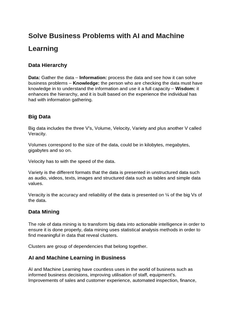 Coursera Solve Business Problems With AI and Machine Learning | PDF