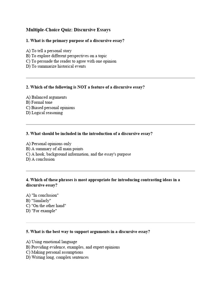 C1 - Discoursive Essay Quiz | PDF