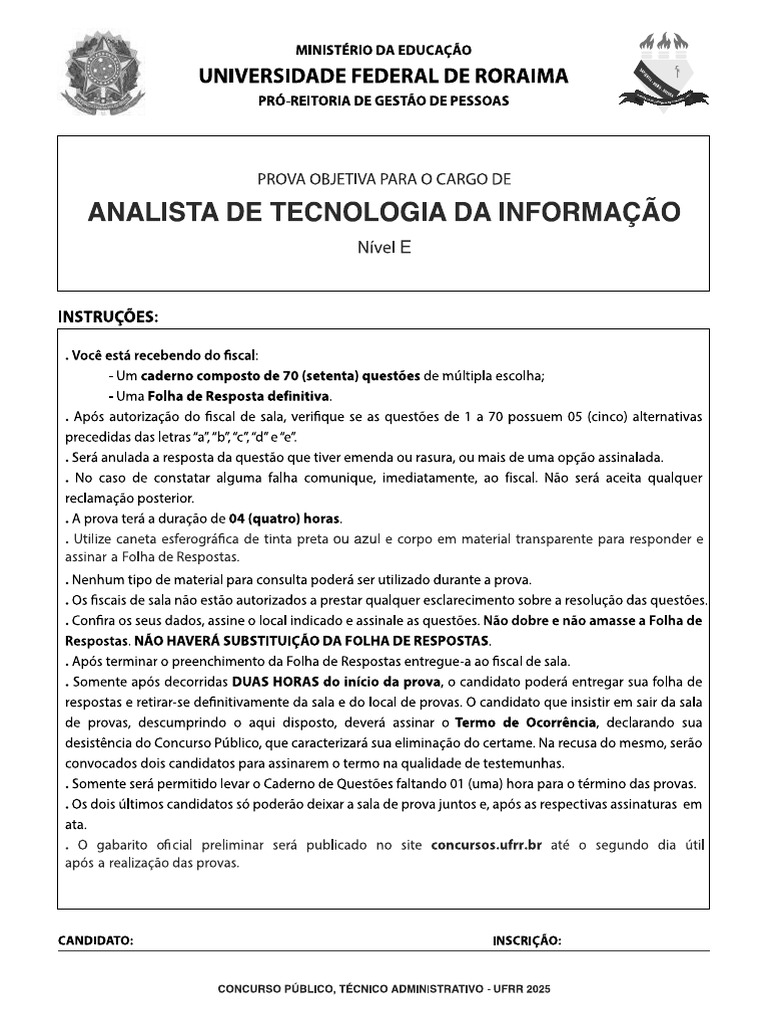 Caderno de Questoes e Quadro 4 Analista de Tecnologia Da Informacao | PDF