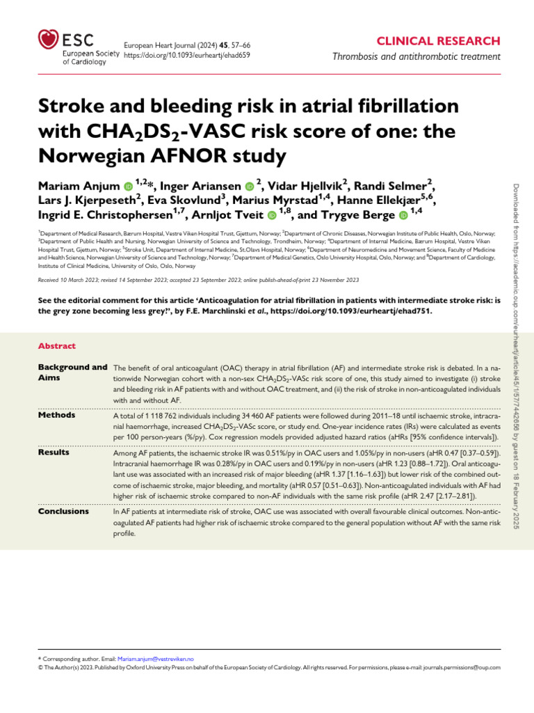 Afnor Study Ehj 225 Jan | PDF | Cardiology | Internal Medicine
