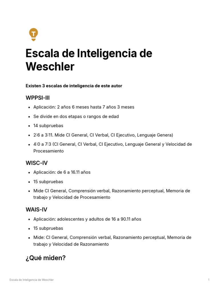 Escalas de Inteligencia de Weschler | PDF | Cociente de inteligencia | Inteligencia