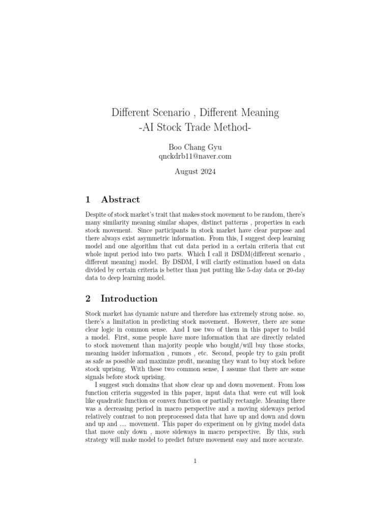 Ai Model For Predicting Stock Market Movement, DSDM Boo Chang Gyu | PDF ...