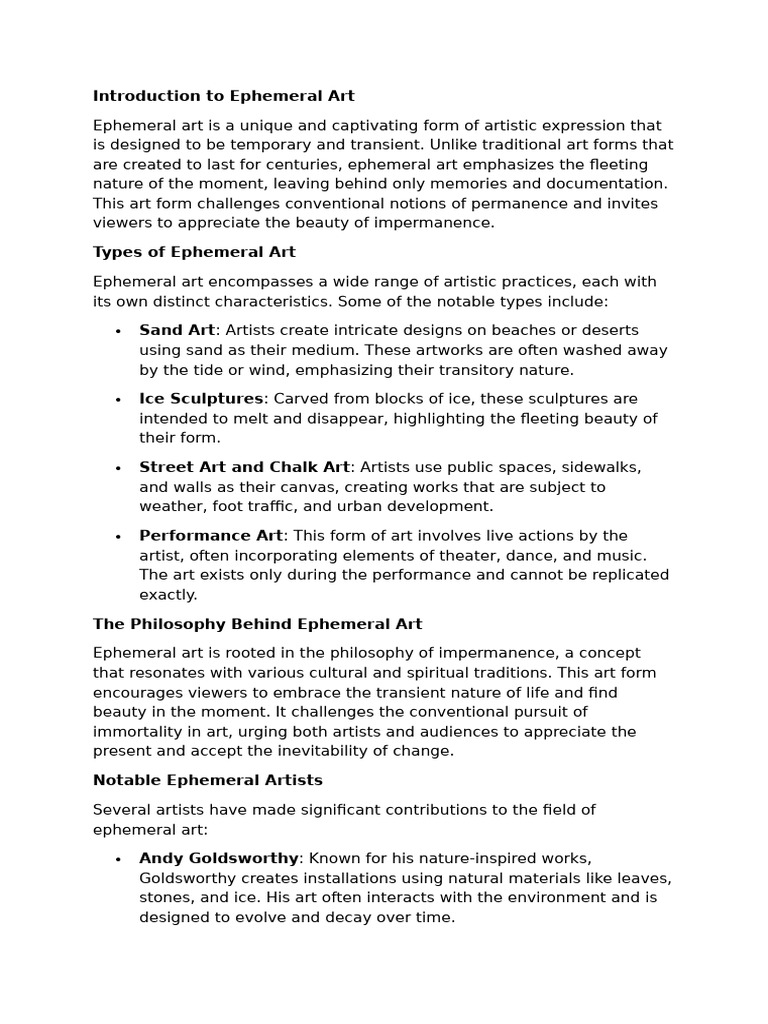 The Fascinating World of Ephemeral Art notes | PDF | Liberal Arts ...