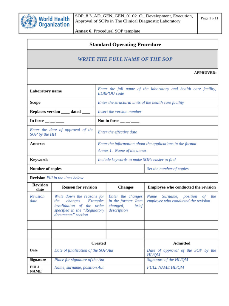 SOP On SOP Annex 6 - Procedure SOP Template - v.02 - ENG | PDF ...