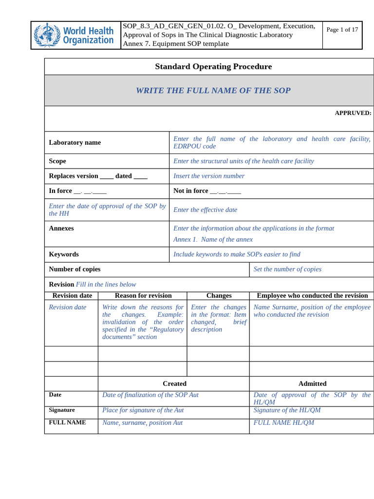 SOP On SOP Annex 7 Equipment SOP Template v.02 ENG | PDF | Calibration ...