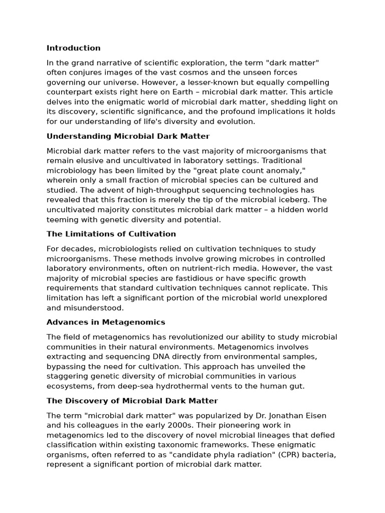 The Discovery and Implications of Microbial Dark Matter Notes | PDF ...