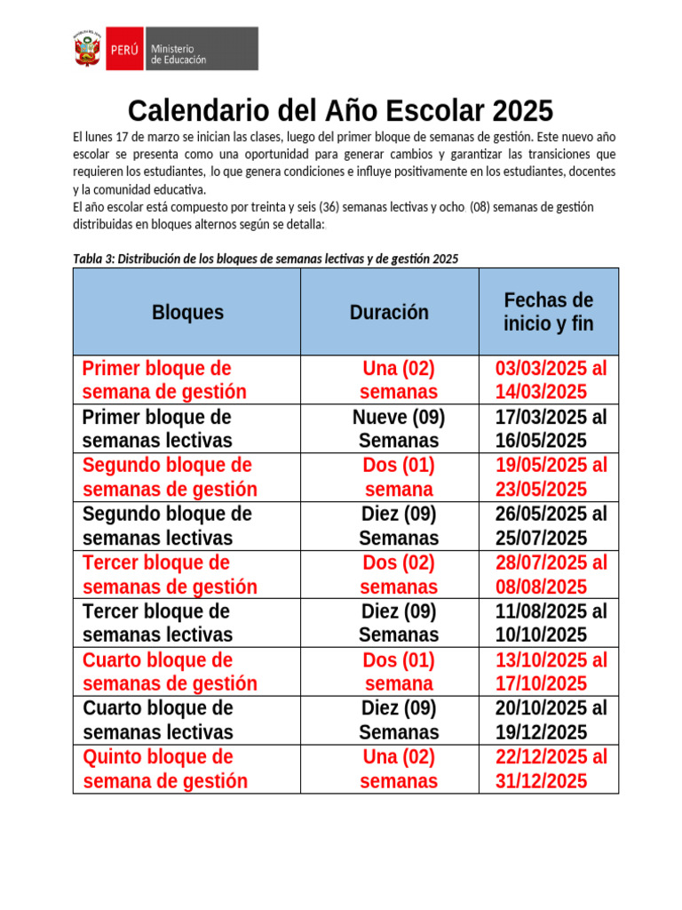 Calendarización Del Año Escolar 2025 | PDF | Etapas educativas