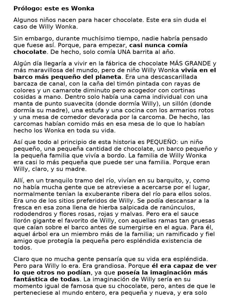Prólogo Willy Wonka | PDF
