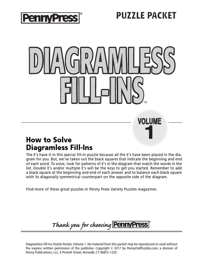 Diagramless Fill-Ins Puzzle Packet | PDF