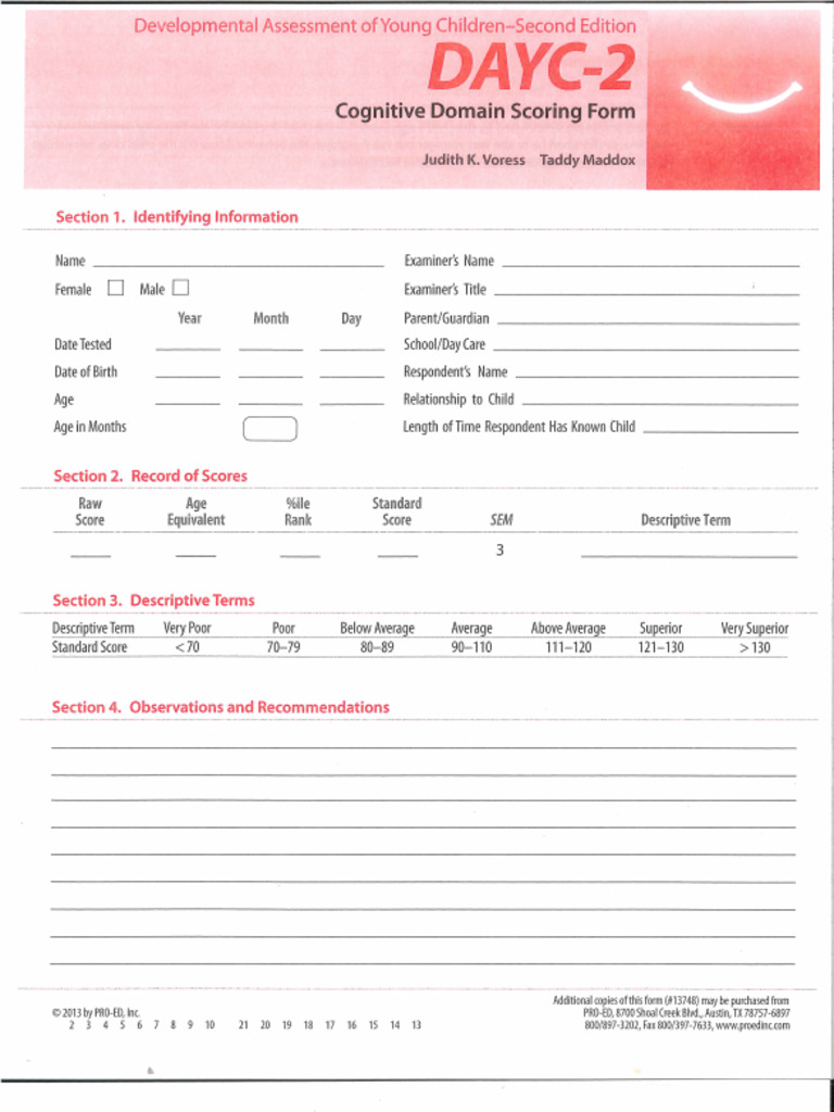 Cognitive Domain Scoring Form | PDF