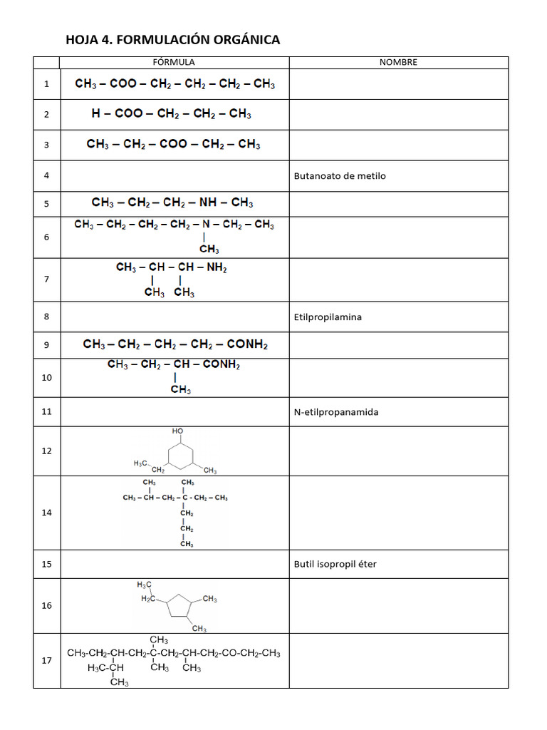 HOJA 4. FORMULACIÓN ORGÁNICA | PDF