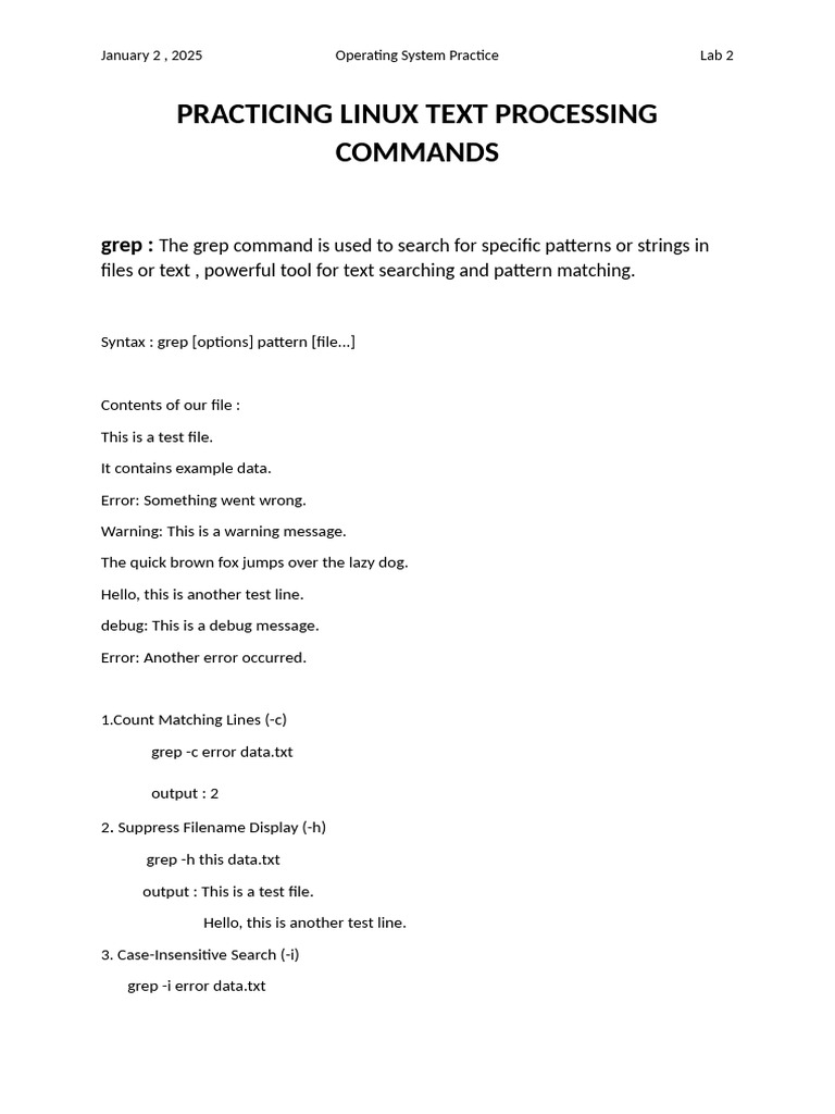 Linux Text Processing with grep Commands | PDF | Text File | Filename