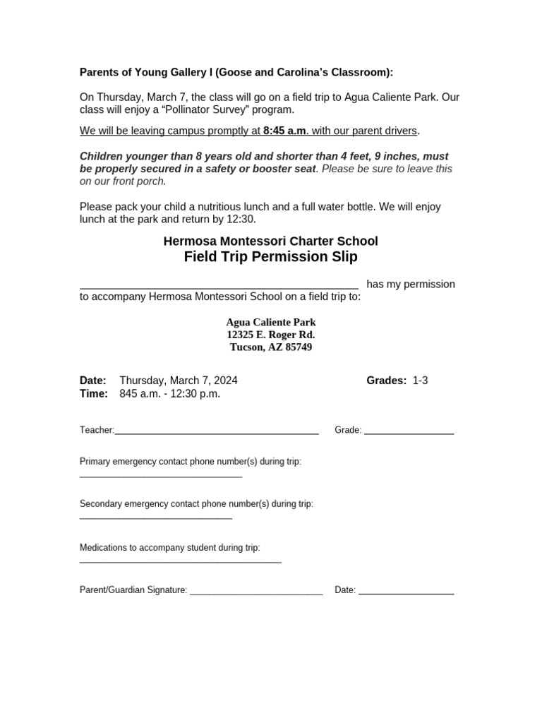 Field Trip Permission Slip | PDF