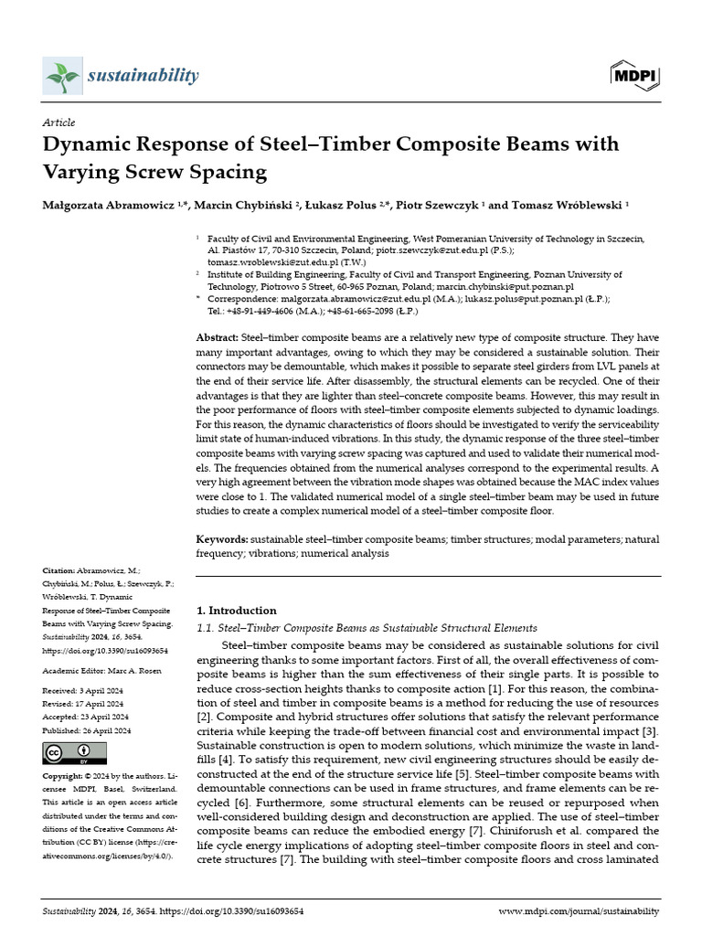 Dynamic Response of Steel–Timber Composite Beams with Varying Screw ...
