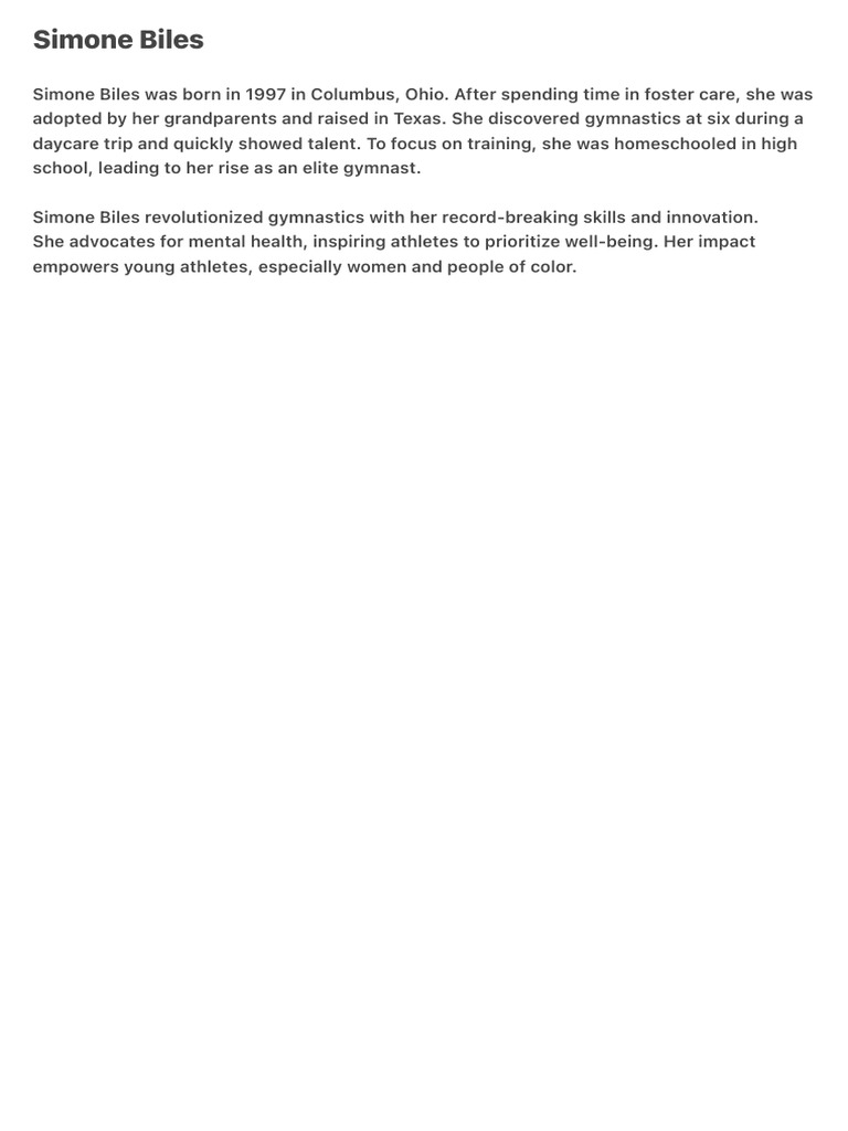 Simone Biles: Journey to Greatness | PDF