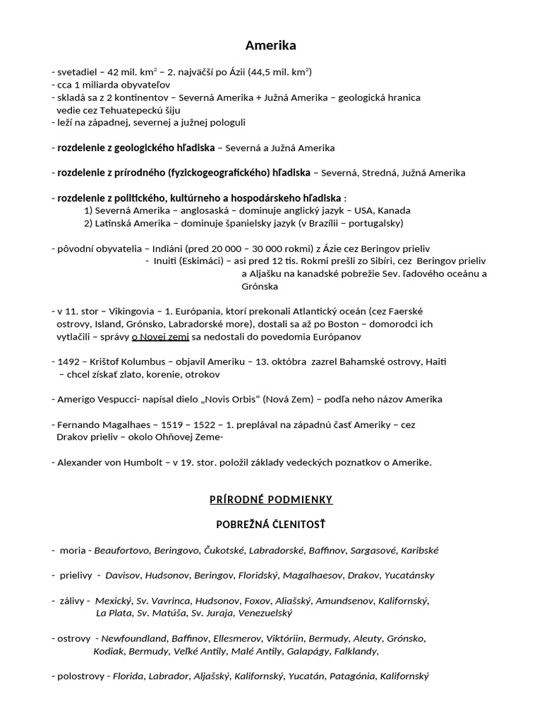Amerika - Prírodné Pomery | PDF