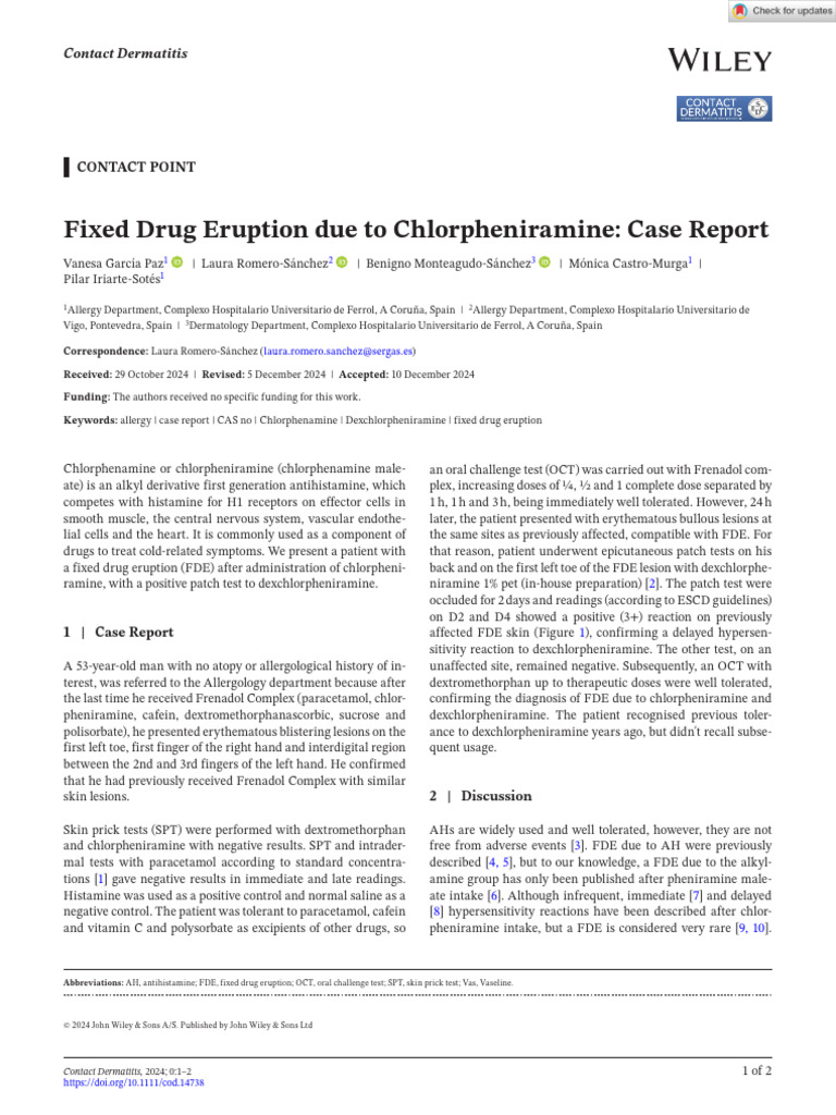 Fixed Drug Eruption from Chlorpheniramine | PDF | Allergy | Medical ...