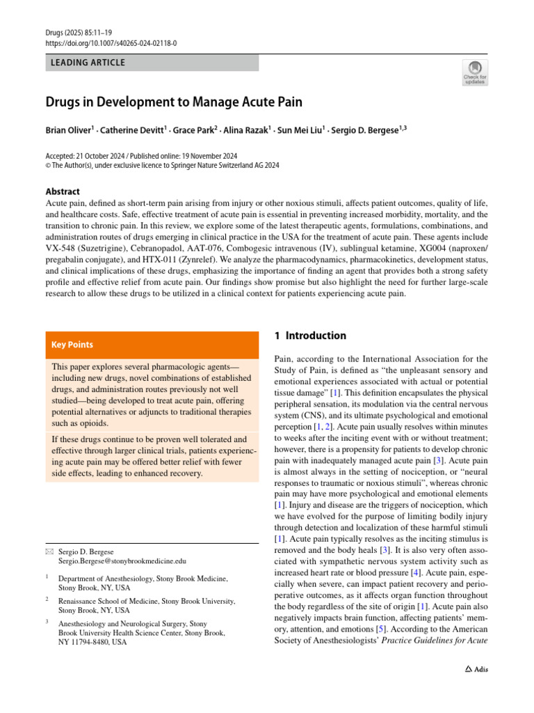 Advances in Acute Pain Management Drugs | PDF | Analgesic | Opioid