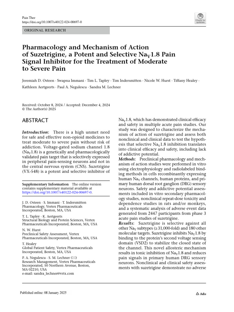 Pharmacology and Mechanism of Action of Suzetrigine, A Potent and ...