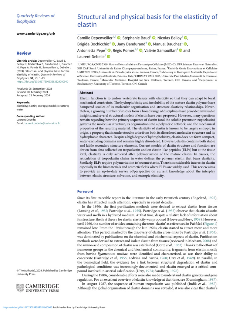 Structural and physical basis for the elasticity of elastin | PDF ...