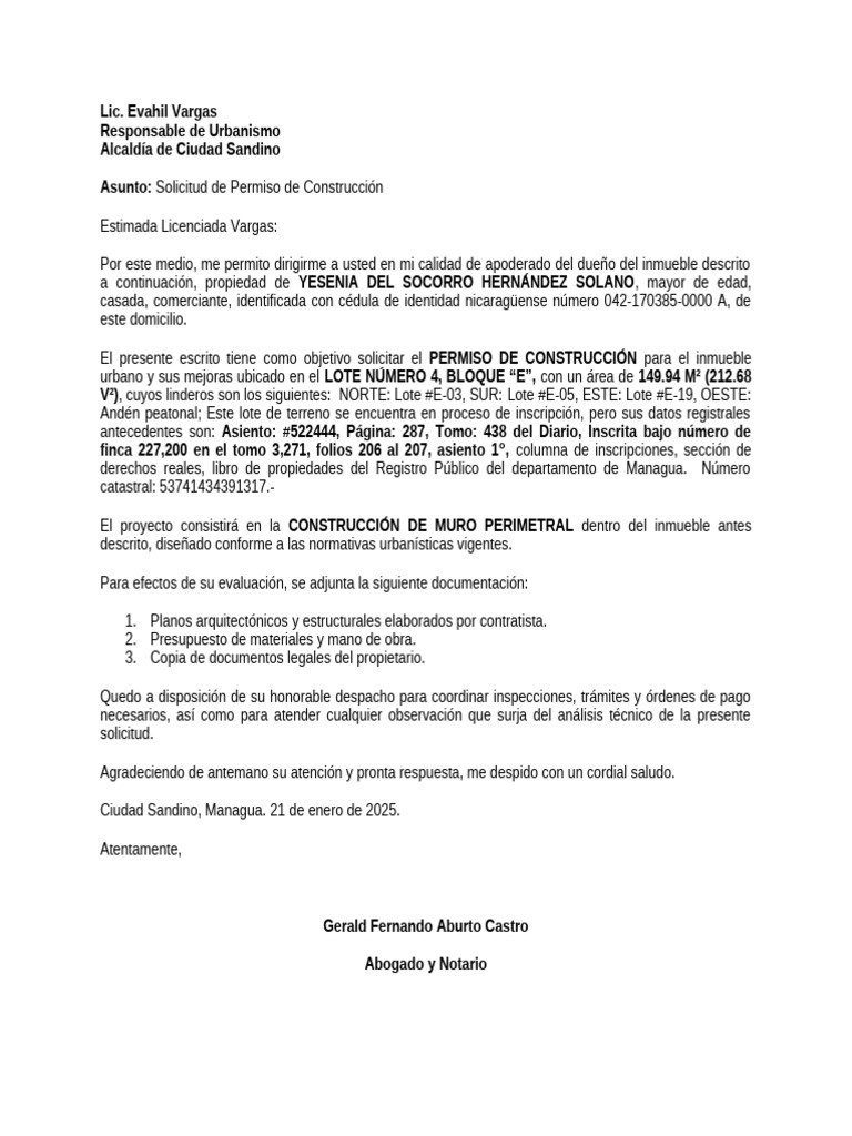 Solicitud de Permiso de Construccion - Yesenia Hernandez | PDF