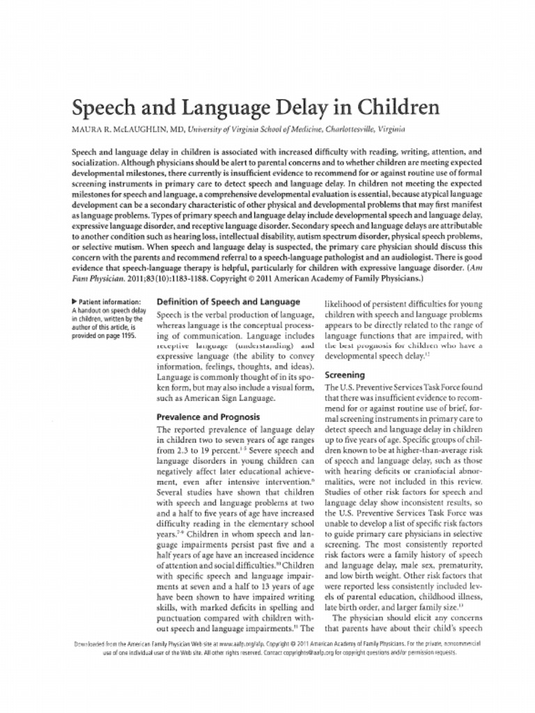 Speech and Language Delay | PDF