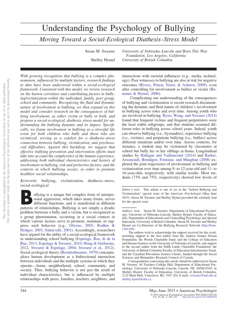 Psychology of Bullying | PDF | Bullying | Problem Behavior