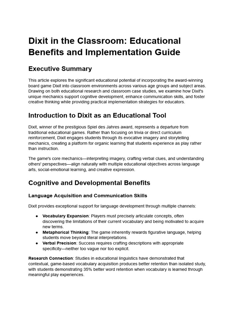 Dixit: A Classroom Implementation Guide | PDF | Language Acquisition ...
