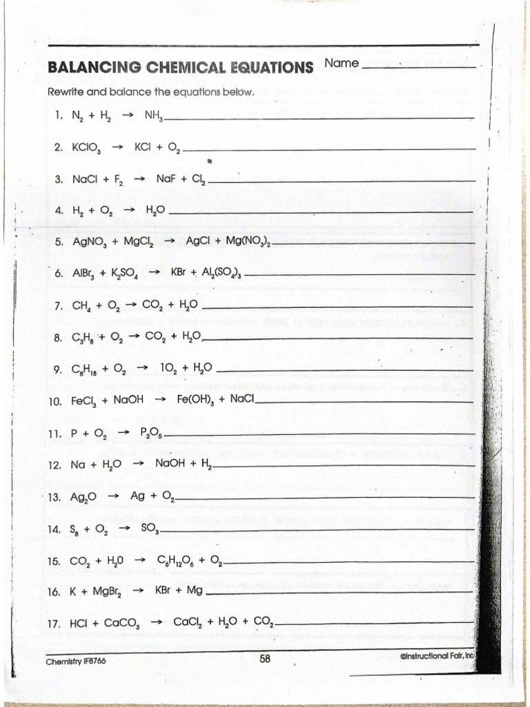 Balancing Chemical Equations PDF | PDF | Hydroxide | Chemical Reactions
