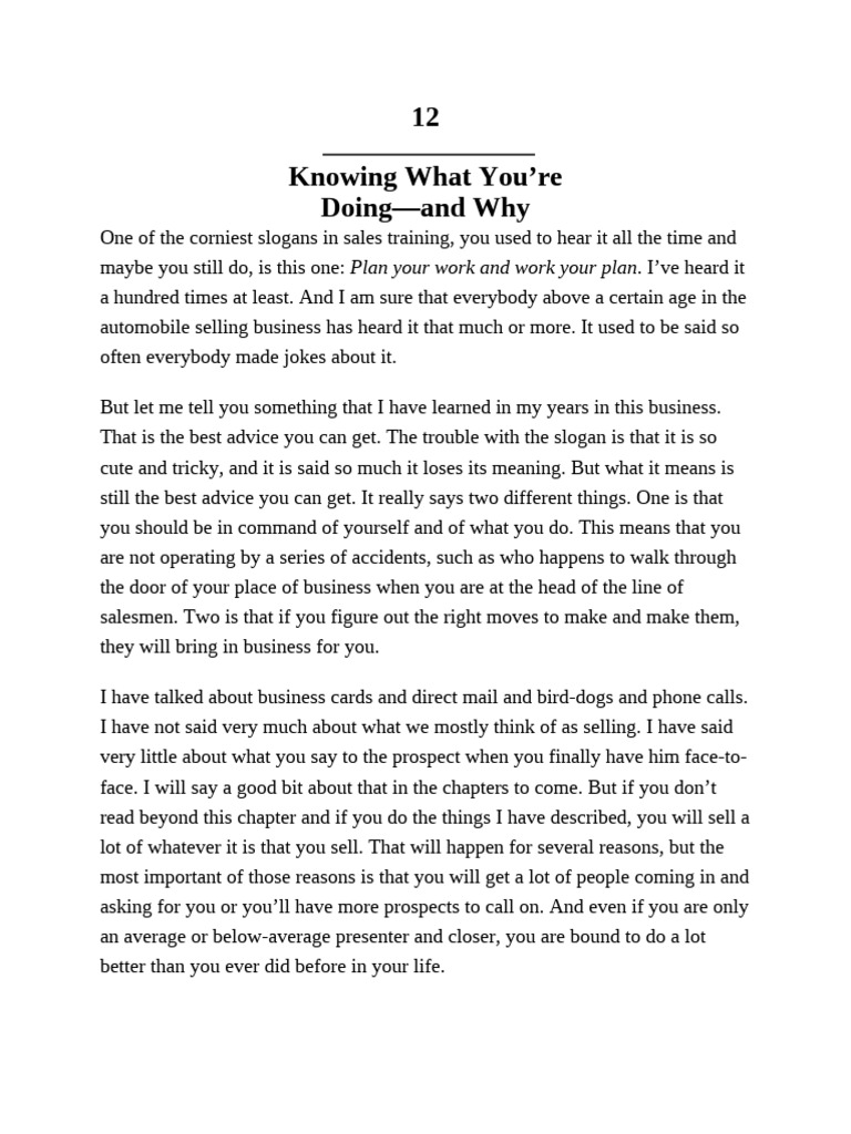 12 Knowing What You're Doing-And Why: Plan Your Work and Work Your Plan ...