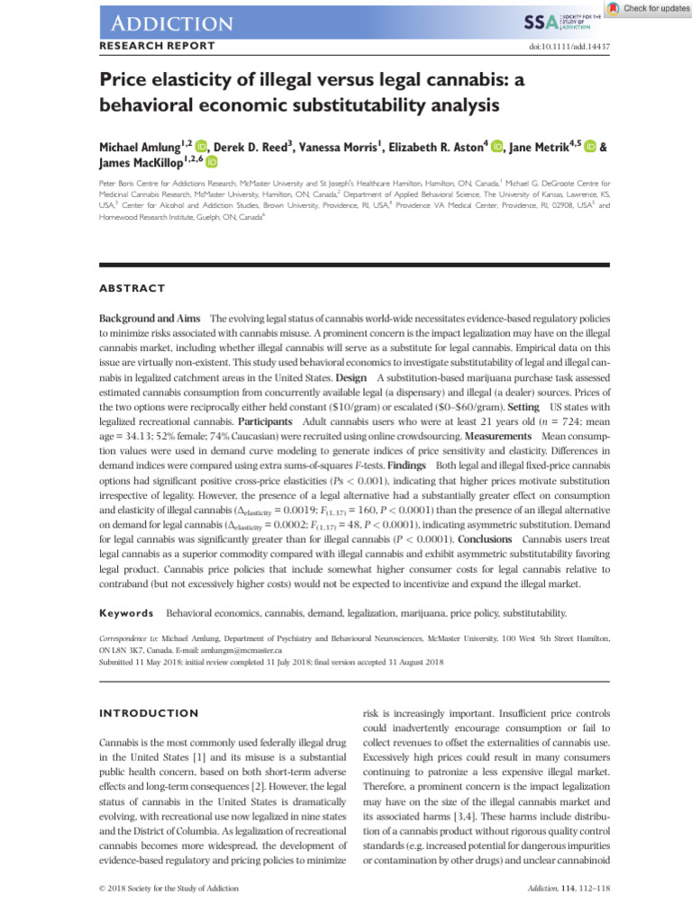 Addiction - 2018 - Amlung - Price Elasticity of Illegal Versus Legal Cannabis a Behavioral ...