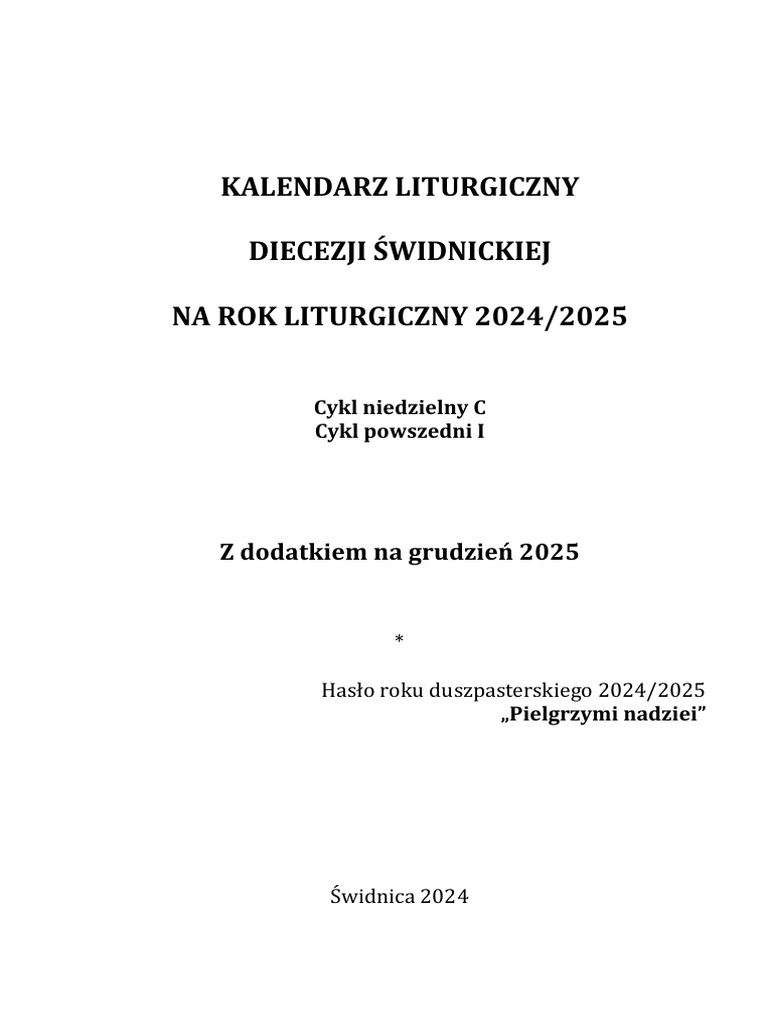 Kalendarz liturgiczny 2024-2025 | PDF