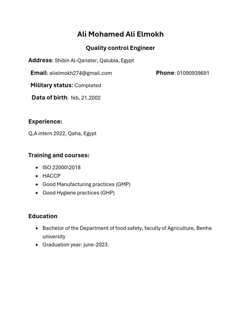 Ali Mohamed Ali CV | PDF