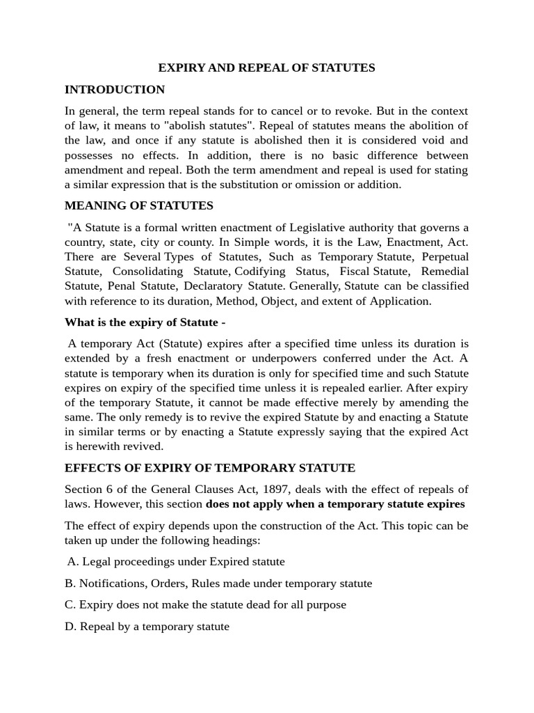 Unit 7 Expiry and Repeal of Statutes | PDF | Repeal | Common Law