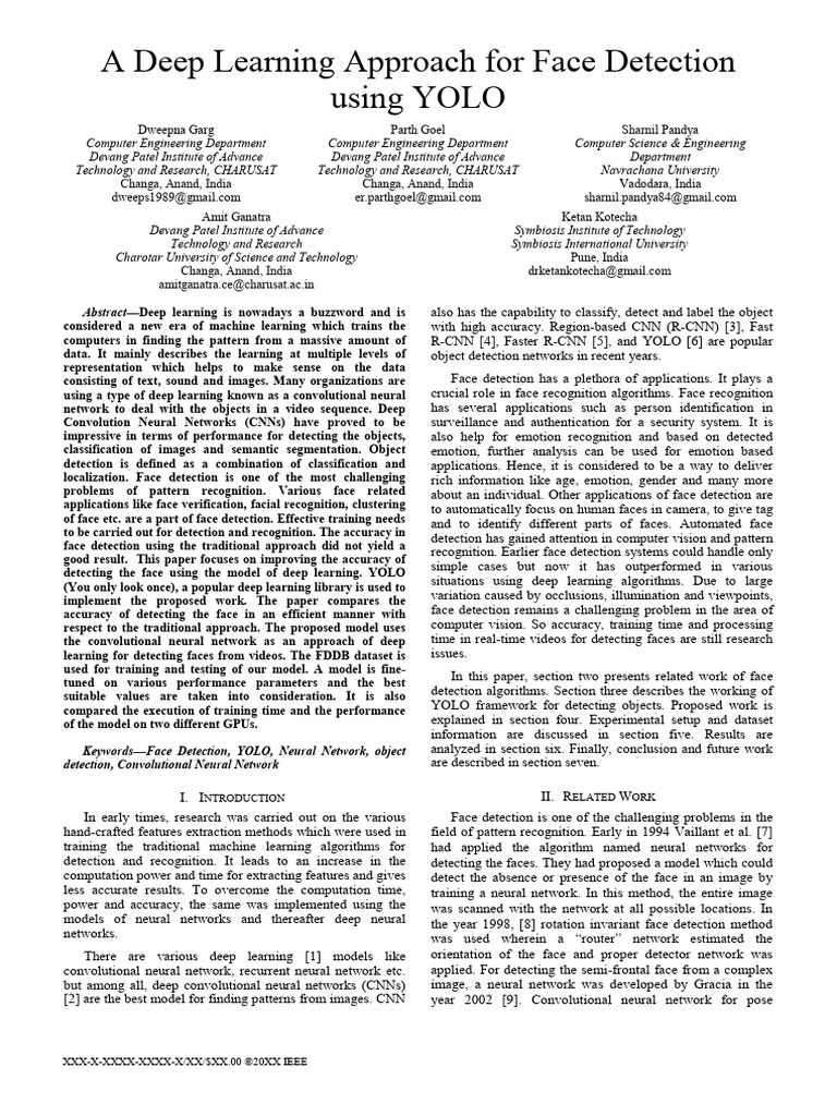 A Deep Learning Approach For Face Detection Using YOLO | PDF | Deep Learning | Graphics ...