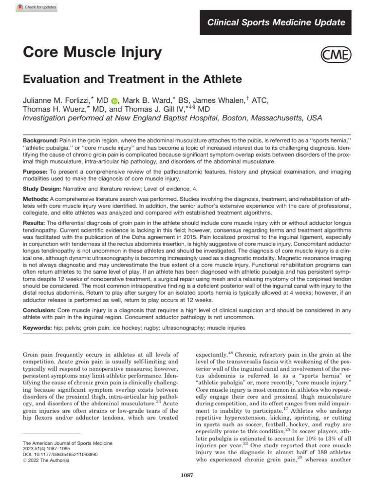 Core Muscle Injury in Athletes: Diagnosis & Treatment | PDF | Abdomen ...
