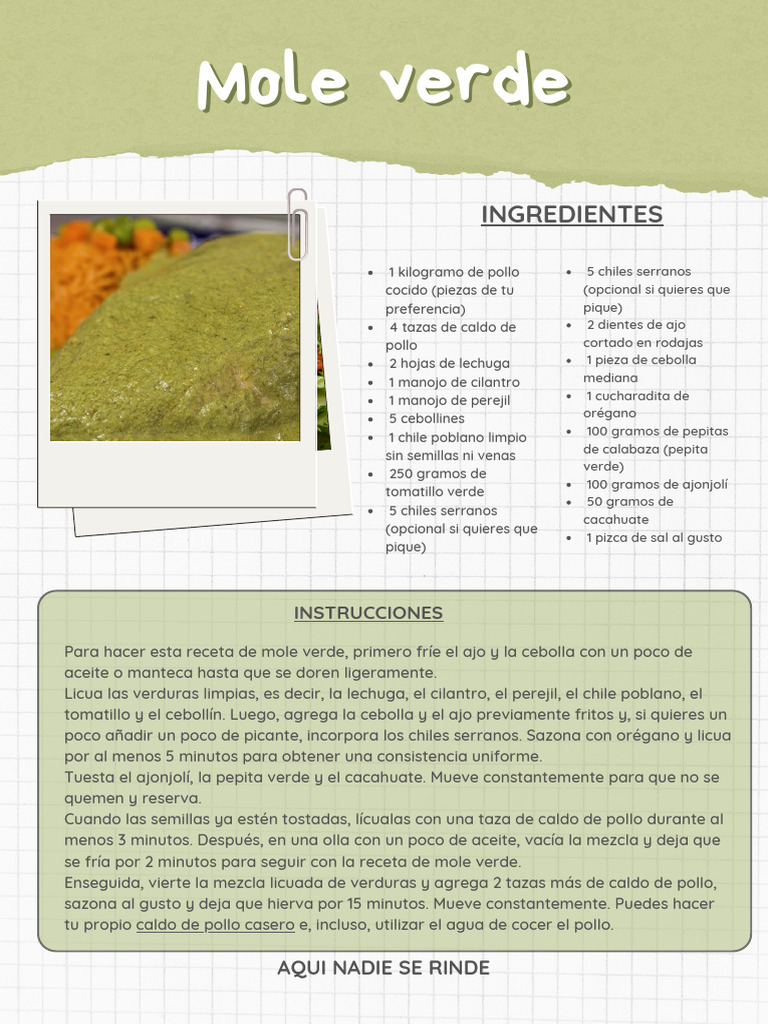 Receta Mole Verde | PDF | Cilantro | Caldo