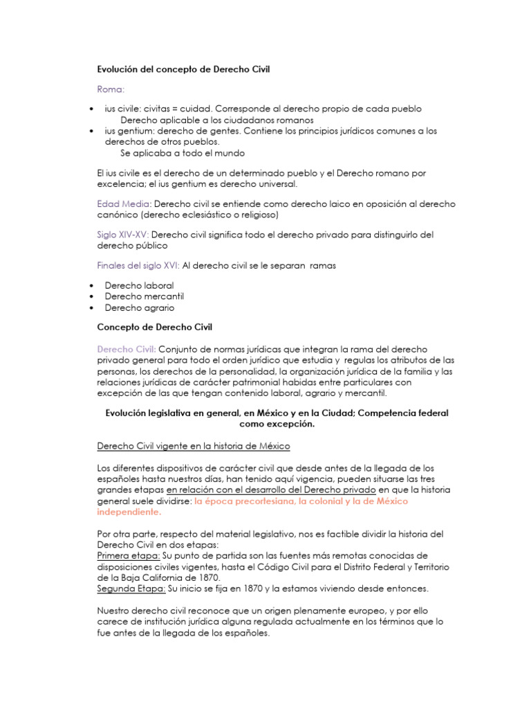 Evolución Termino Derecho Civil | PDF | Derecho Civil (Common Law) | México