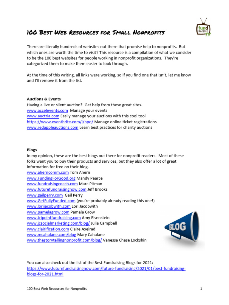 Top 100 Resources for Nonprofits | PDF | Nonprofit Organization | World ...