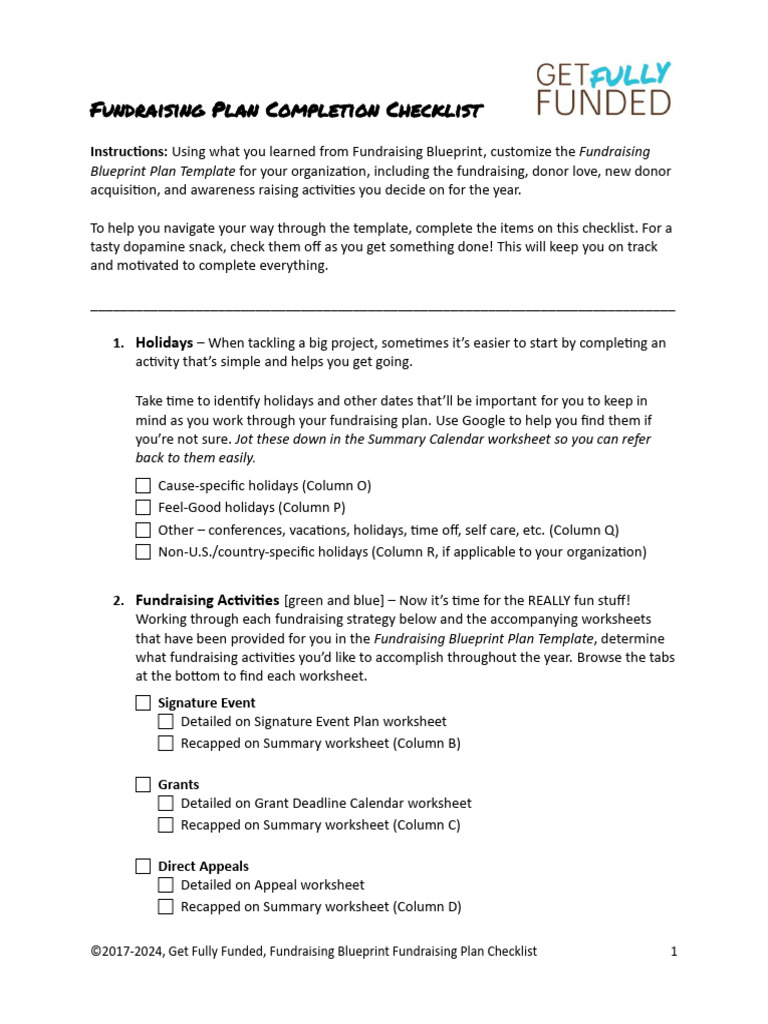 2024 Fundraising Plan Completion Checklist | PDF | Fundraising