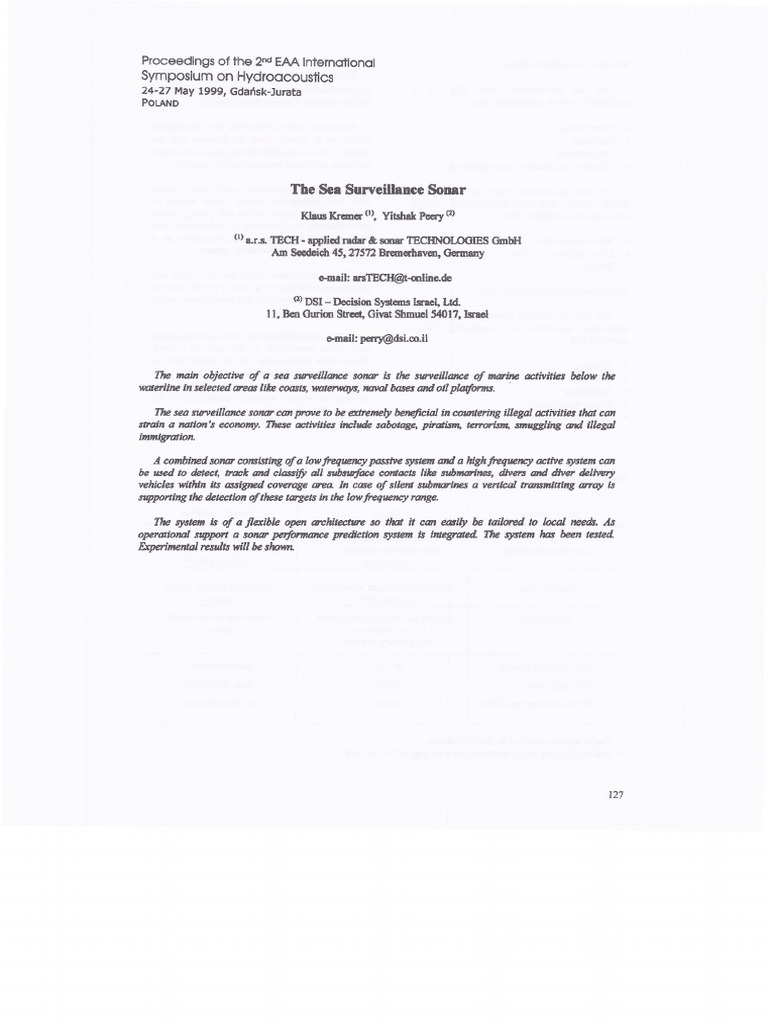 Sea Surveillance Sonar System Overview | PDF | Sonar