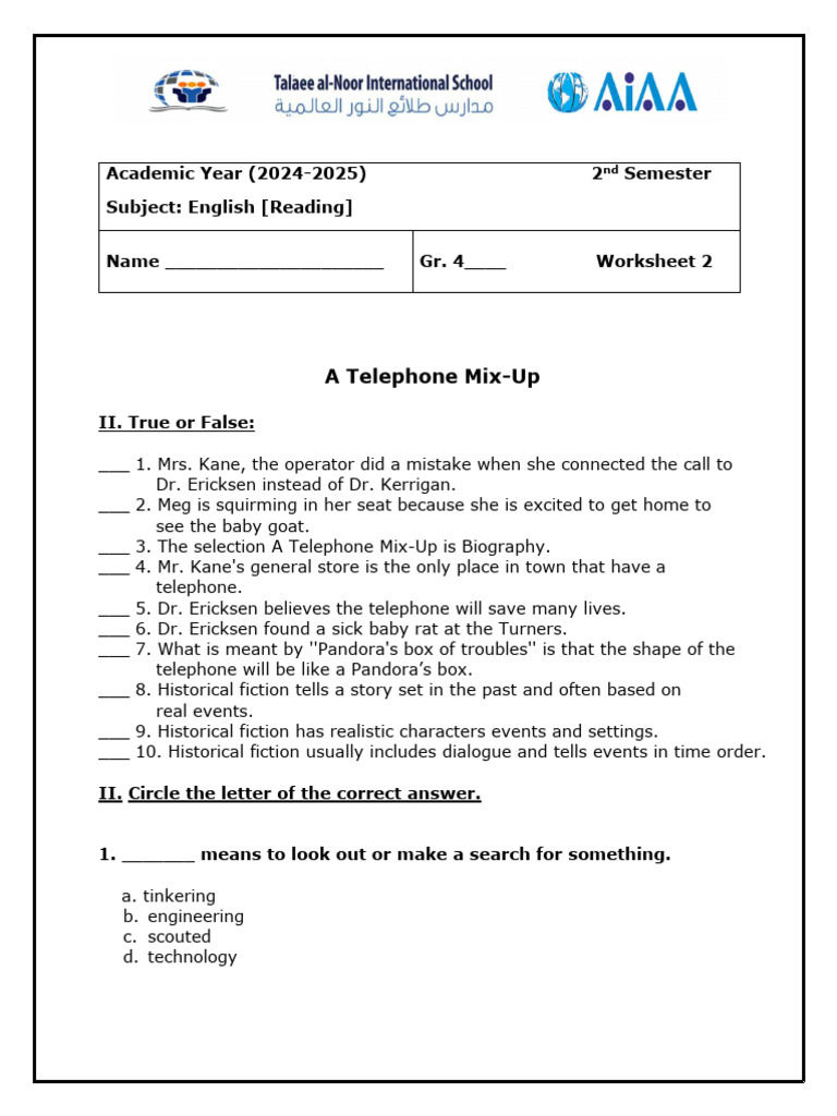 Telephone Mix-Up Worksheet for Kids | PDF