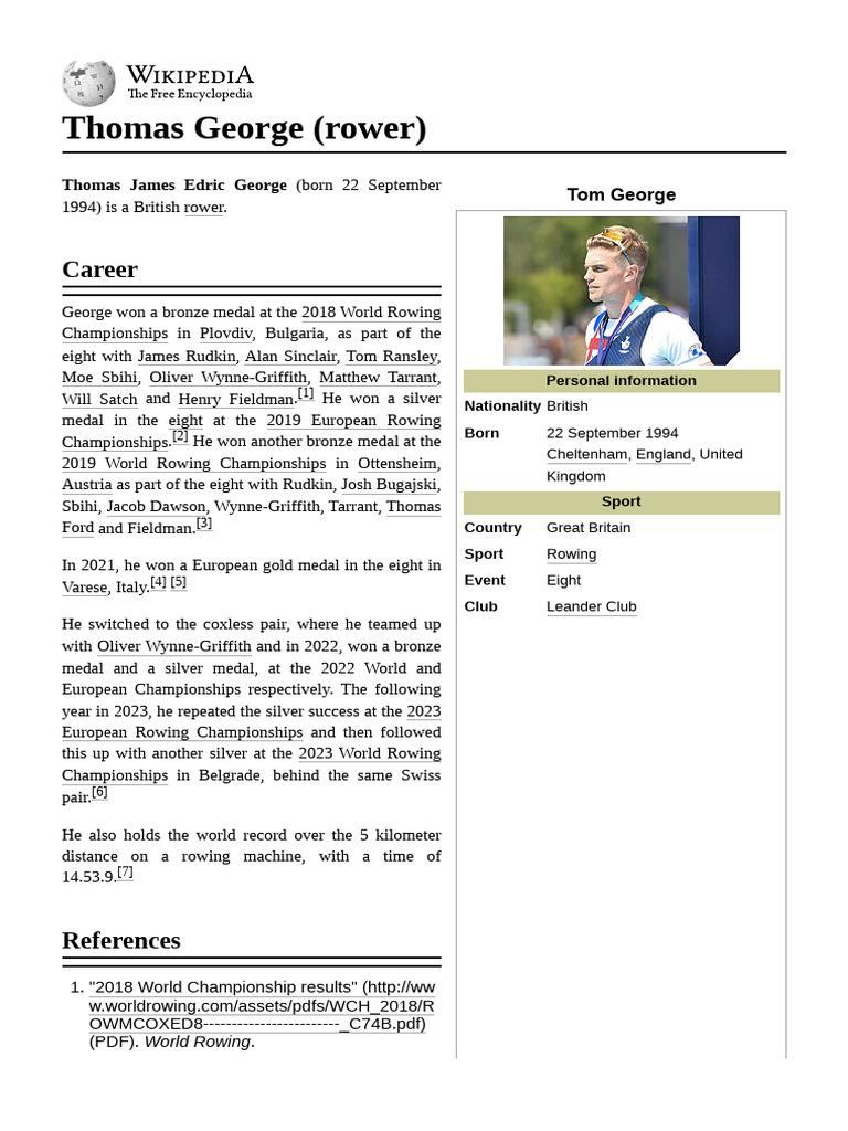 Thomas George (Rower) | PDF | Rowing | Summer Olympic Games