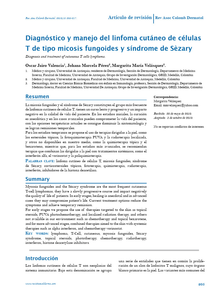 Manejo del linfoma cutáneo T: micosis y Sèzary | PDF | Histopatología ...